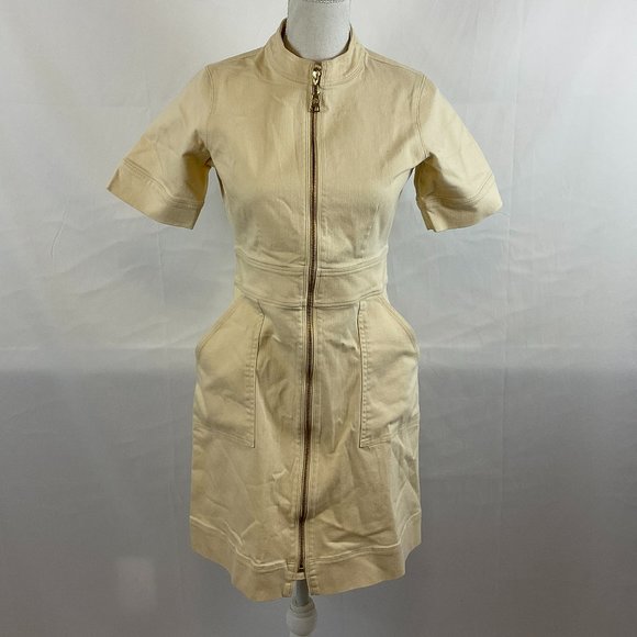 Spartina 449 | Dresses | Spartina 449 Dress Xs Creambeige Full Zip Short Sleeve Pockets | Poshmark